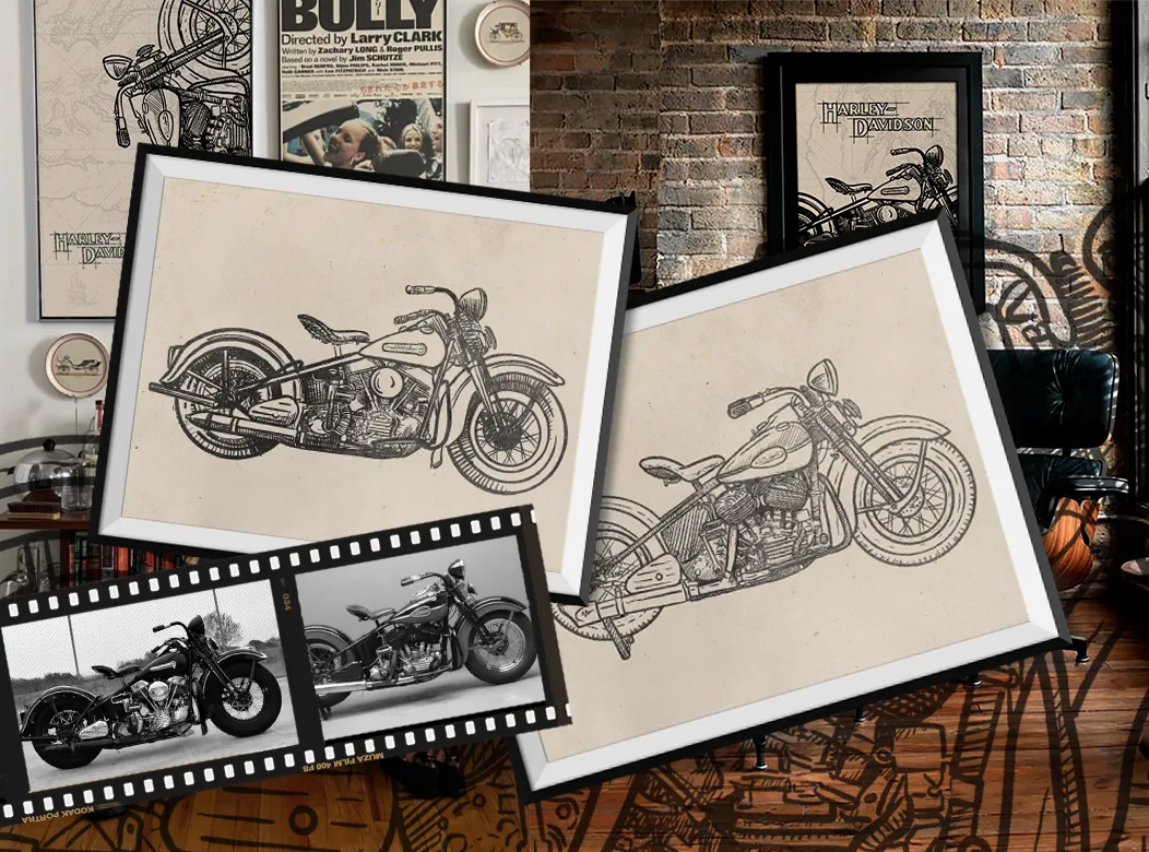 Harley-Davidson 1946 / 1948 drawing - The Iron Badger